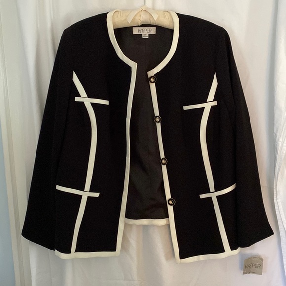 Kasper | Jackets & Coats | Kasper Nwt Black And Ivory Lined Crepe Dress ...